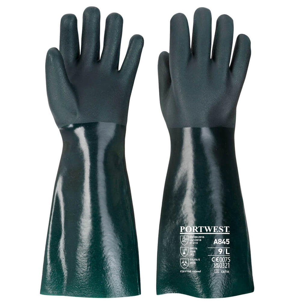 Portwest Chem 450 PVC Double Dipped Gauntlet - Green - A845GNR – Trade ...
